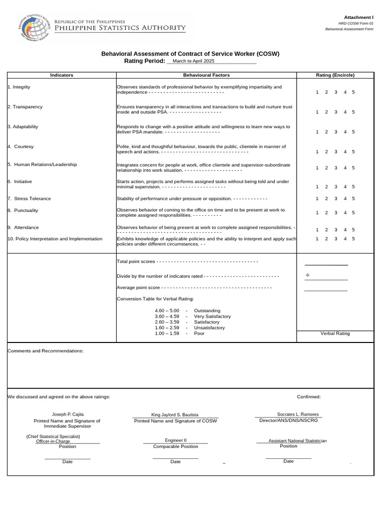 COSW Behavioral Assessment Form | PDF