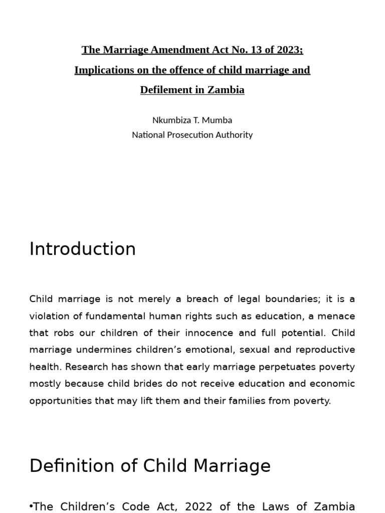 Zambia's 2023 Marriage Amendment Act Explained | PDF | Child Marriage ...
