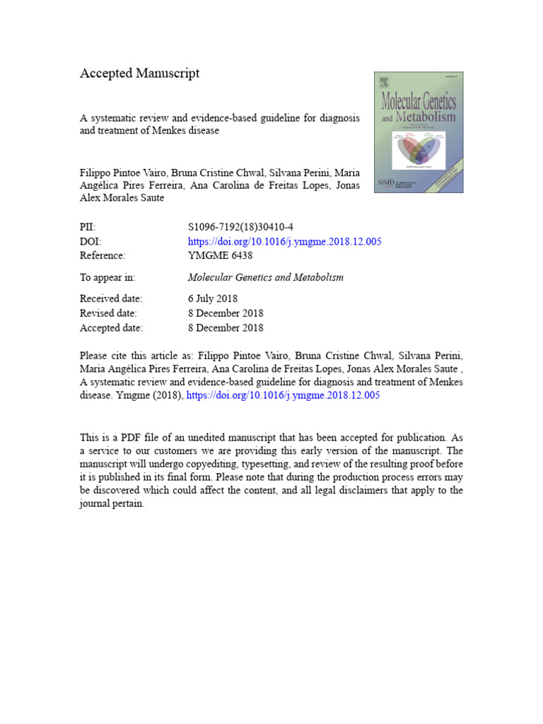Guidelines for Menkes Disease Diagnosis & Treatment | PDF | Medical ...