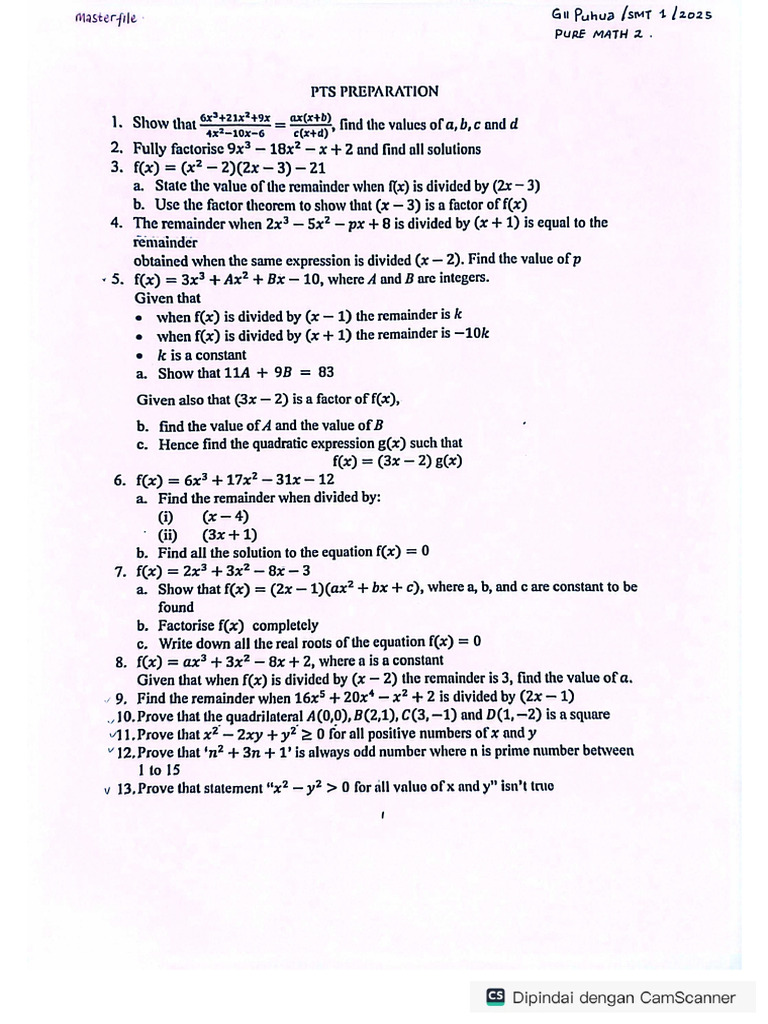 PTS Preparation G11 Puhua (Sekolah) | PDF