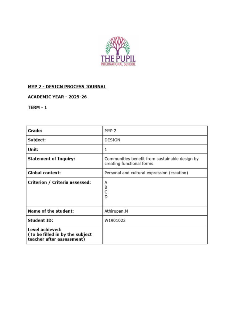 Athirupan-MYP2 - Design Process Journal | PDF | Textiles | Waste