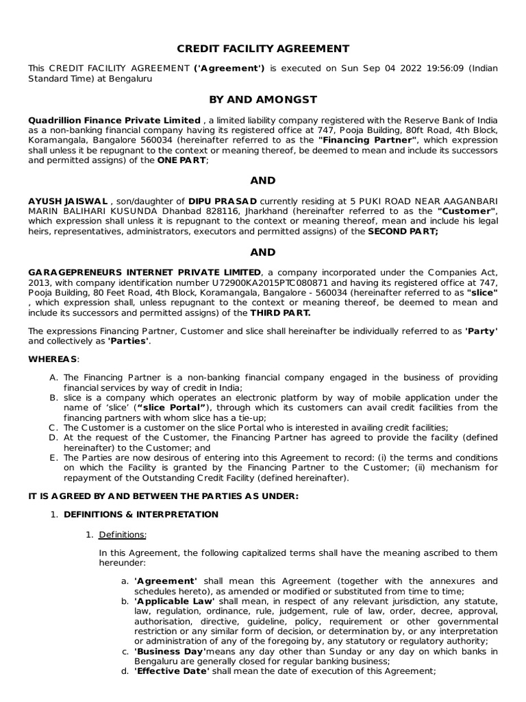 Quadrillion Finance Credit Agreement | PDF | Legal Remedy | Credit Card