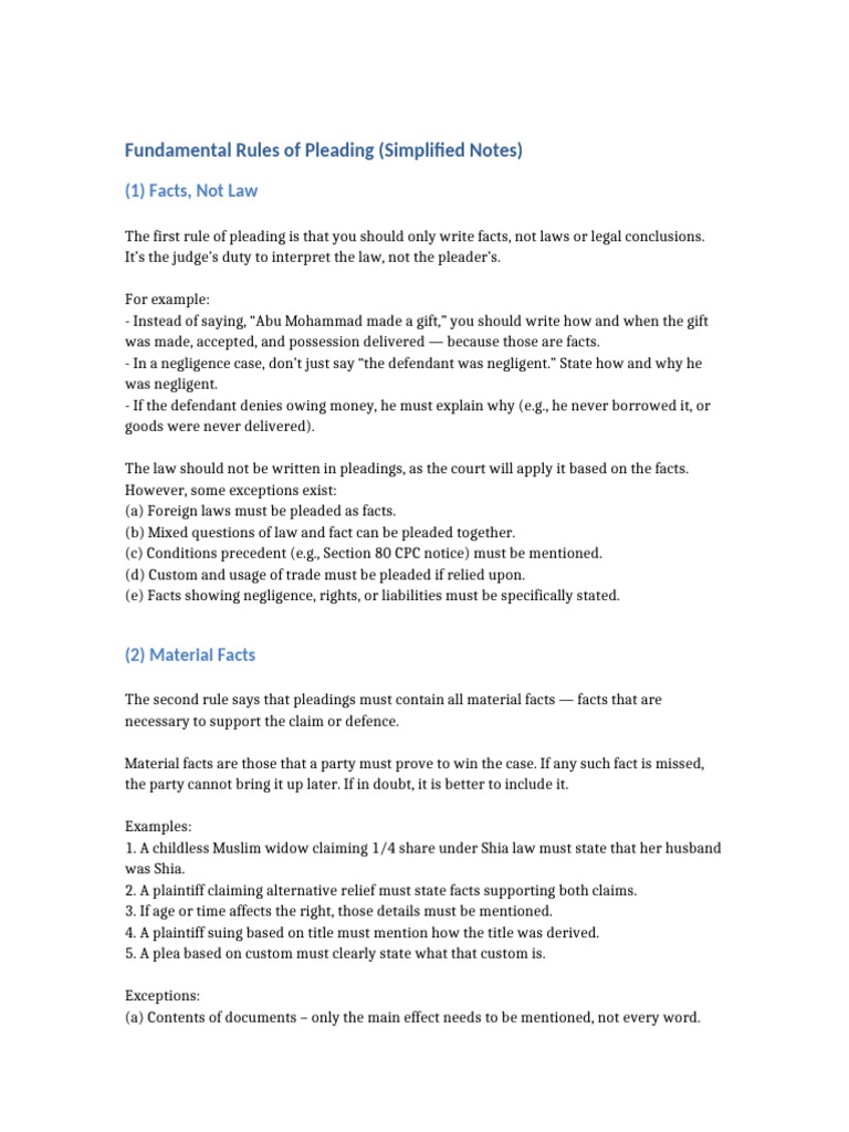 Key Rules of Pleading Explained | PDF | Pleading | Negligence