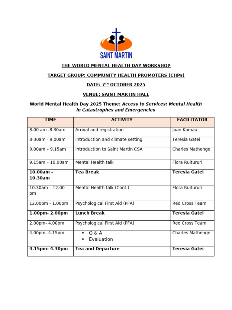 The World Mental Health Day Workshop - Program | PDF