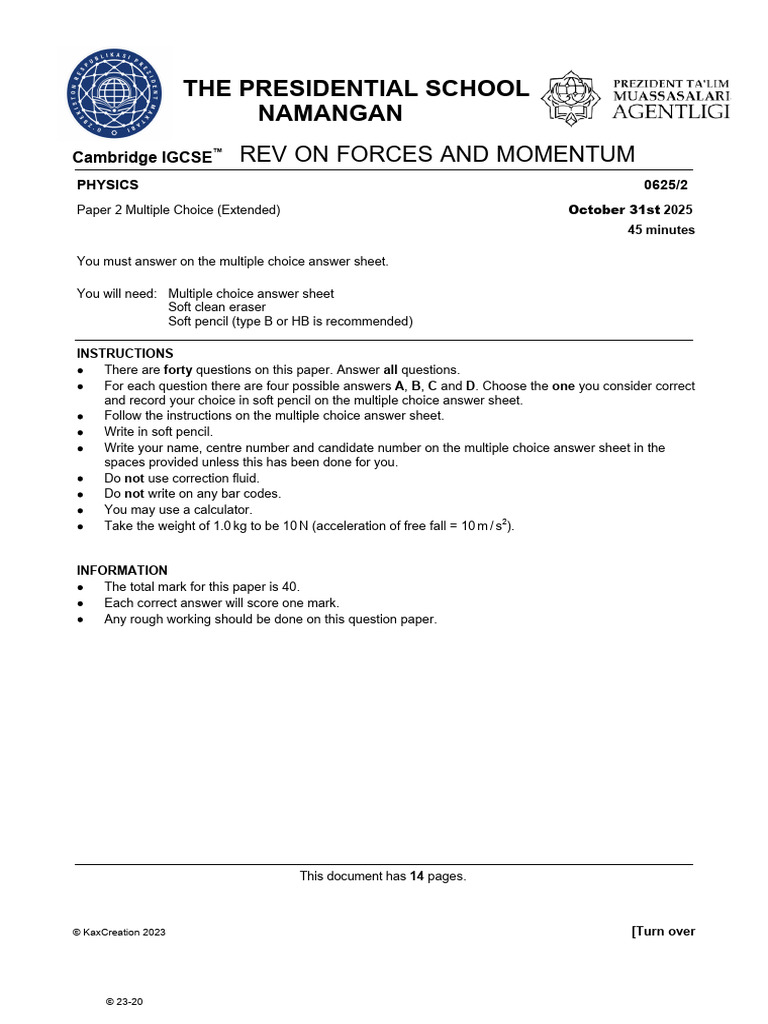 0625 - p2 - Practice Qns On Force and Momentum | PDF | Force | Mass