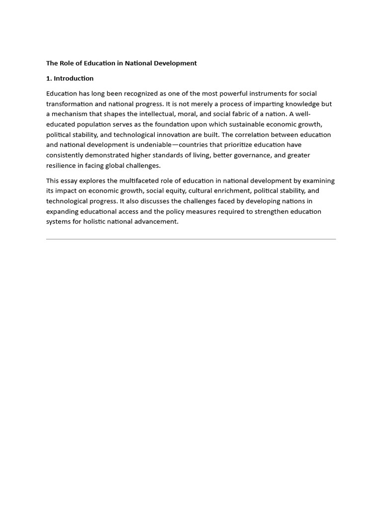 The Role of Education in Development | PDF | Human Capital | Economic ...