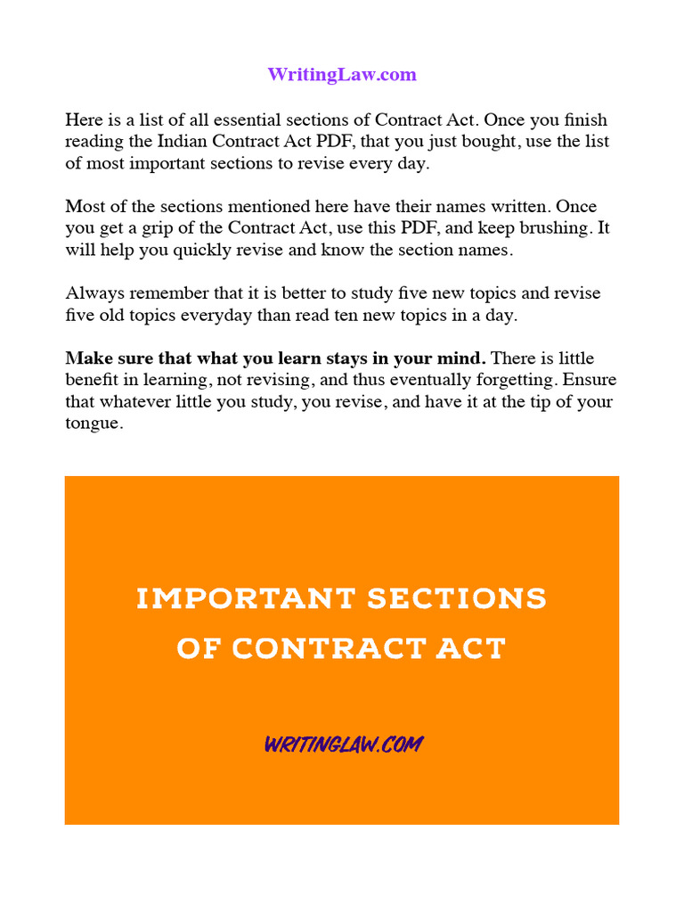 Important Sections of Contract Act | PDF | Guarantee | Contract Law