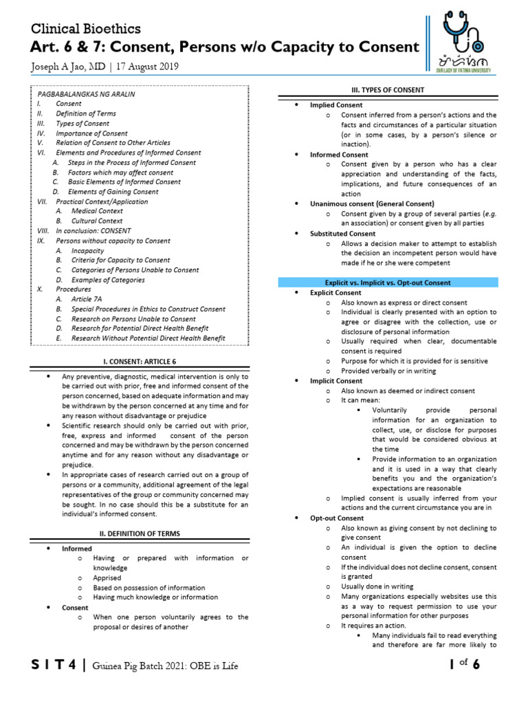 3.2 Consent, Persons Without The Capacity To Consent - Dr. Jao | PDF ...