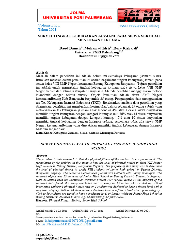 Survei Tingkat Kebugaran Jasmani Pada Si | PDF