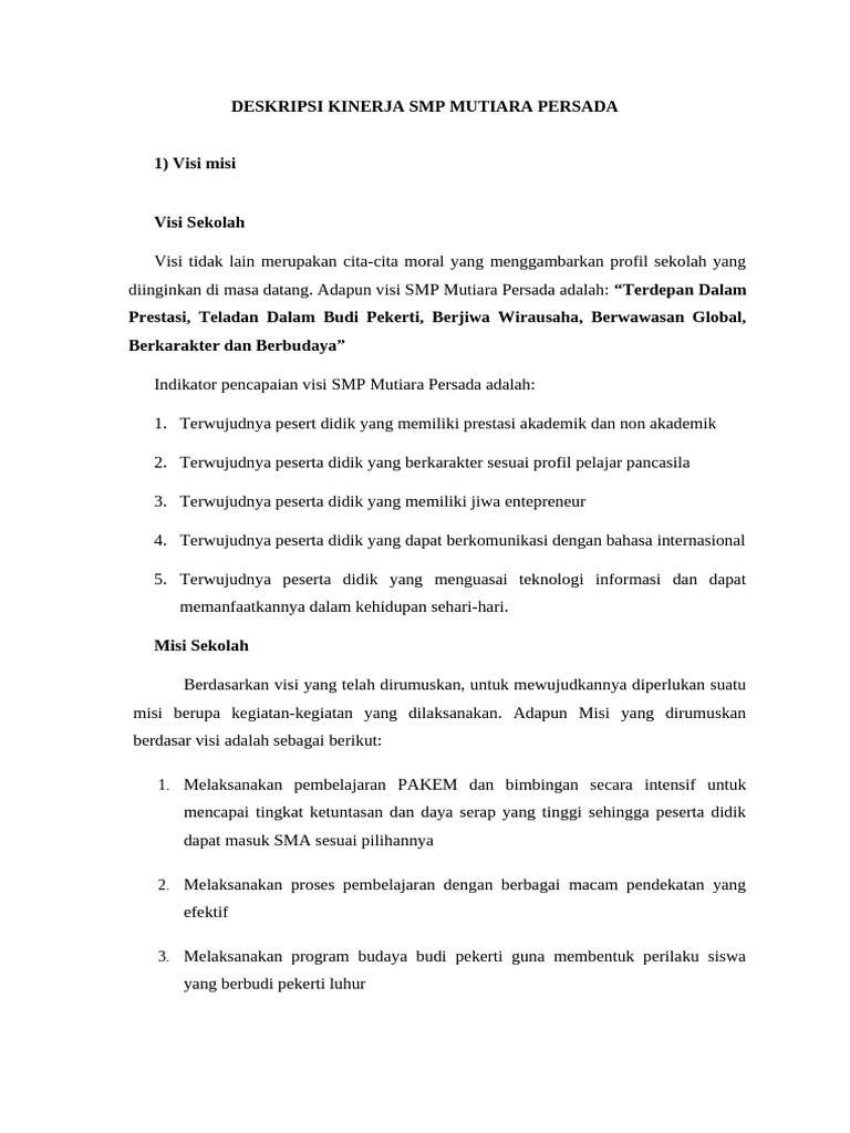 Deskripsi Kinerja SMP Mutiara Persada | PDF