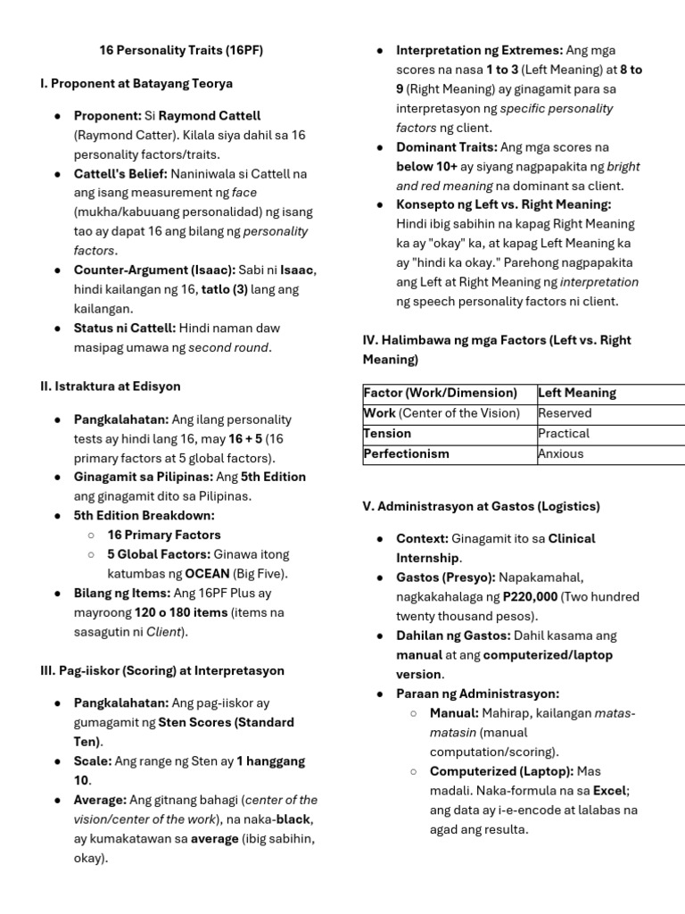 TOP2 - EYSENCK - 16 Personality Traits (16PF) | PDF