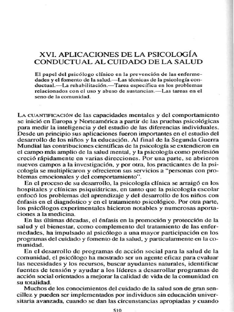 2.8 Aplicaciones de La Psicología Conductual Al Cuidado de La Salud ...