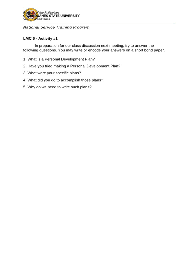 LMC 6 Activity No. 1 SY 25 26 | PDF