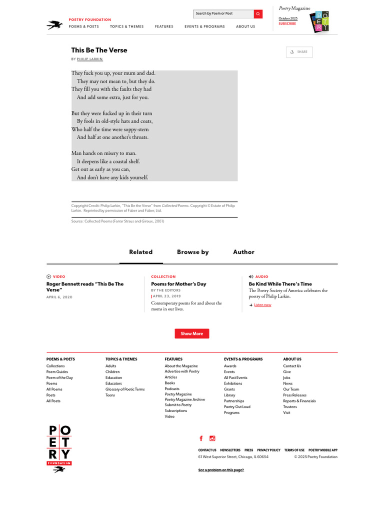 Larkin's "This Be The Verse" Analysis | PDF | Poetry
