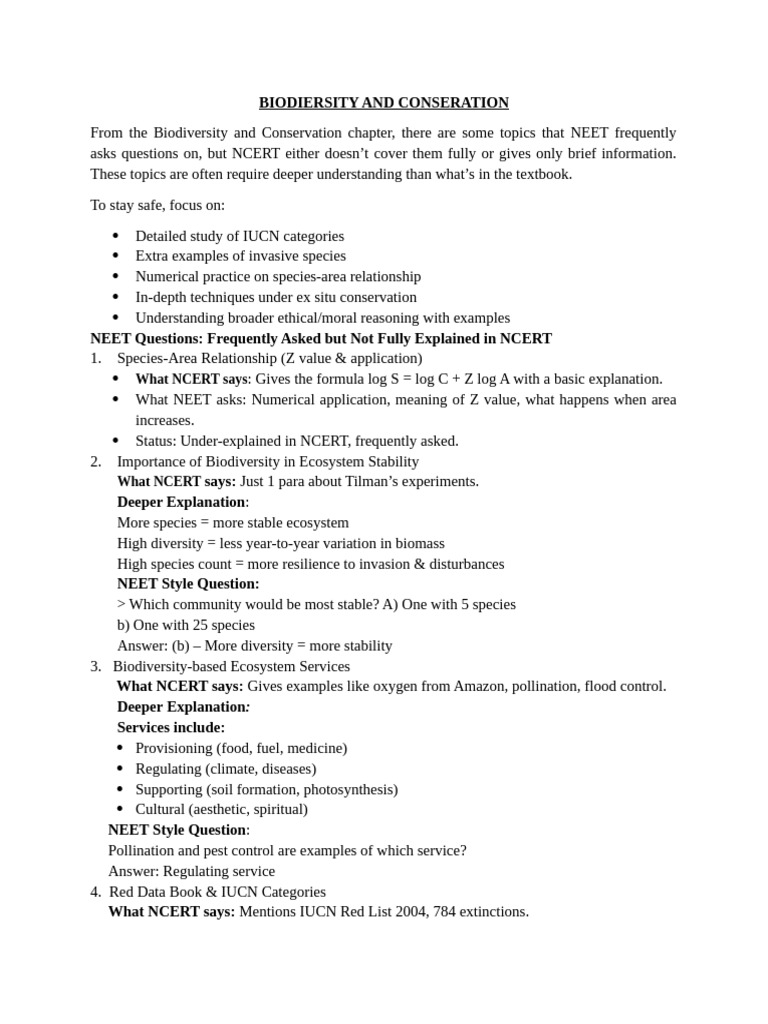 NEET Biodiversity Study Guide | PDF | Biodiversity | Conservation Biology
