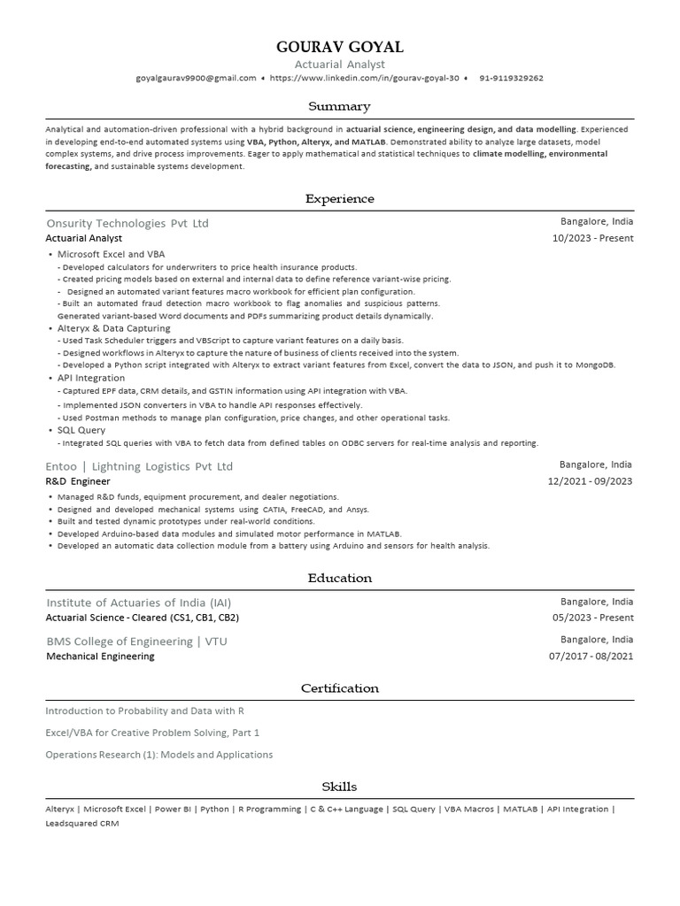 Gourav Goyal Resume | PDF | Visual Basic For Applications | Microsoft Excel