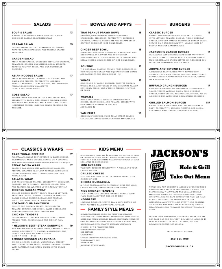 Jacksons Takeout Menu 1 | PDF | Hamburgers | Salad