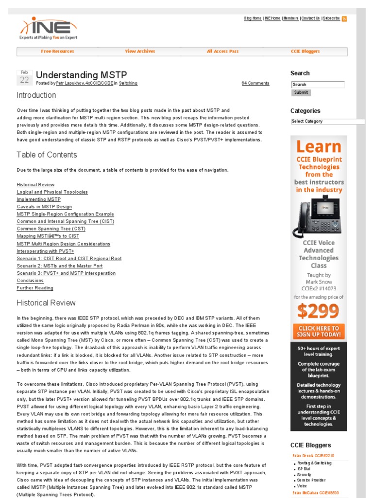 Blog Ine Com 2010-02-22 Understanding MSTP | PDF | Internet Standards | Digital Technology