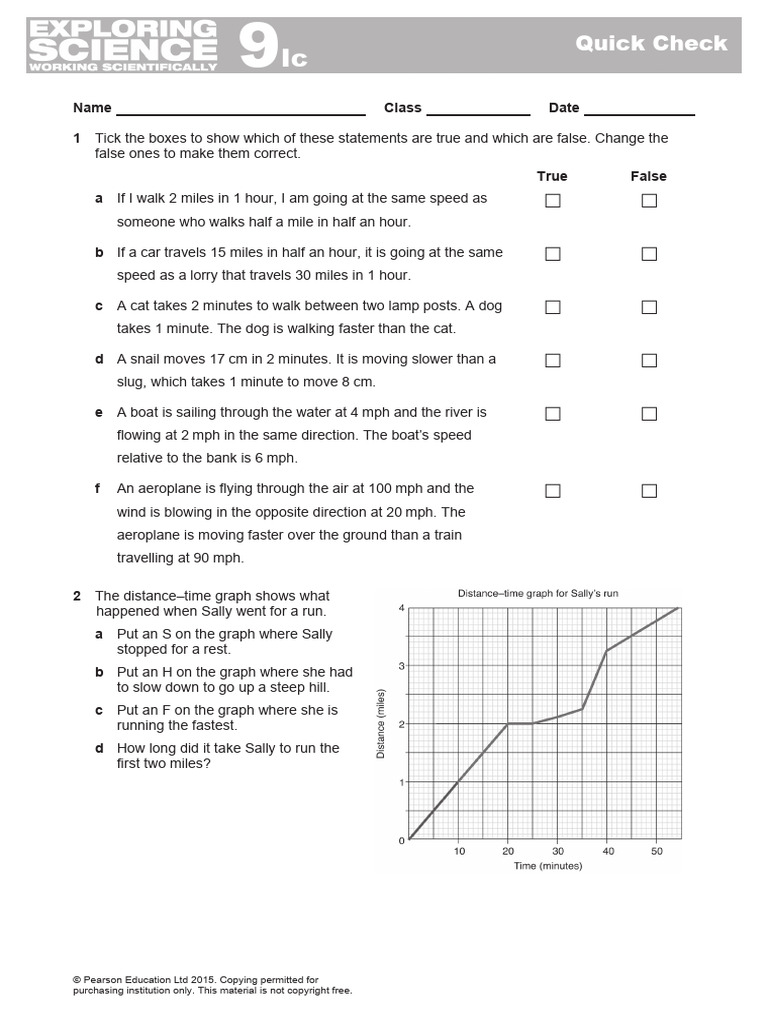 Speed and Distance Quick Check Activity | PDF