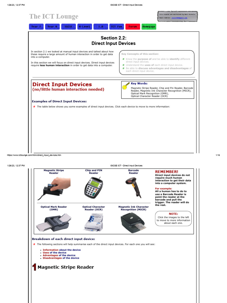 IGCSE ICT - Direct Input Devices | PDF | Optical Character Recognition | Barcode