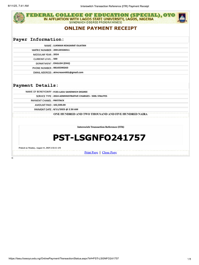 LASU 2024 Administrative Charges Details | PDF