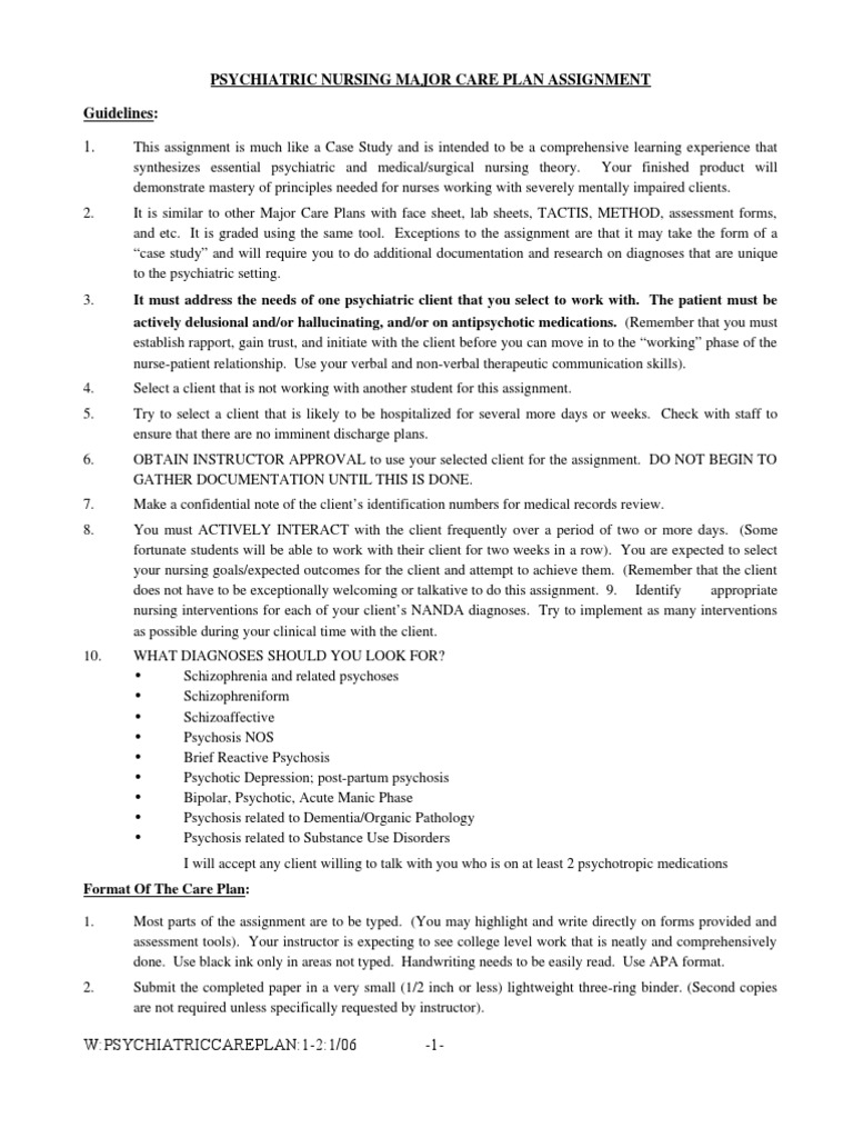 Comprehensive Psychiatric Nursing Care Plan for a Client with ...