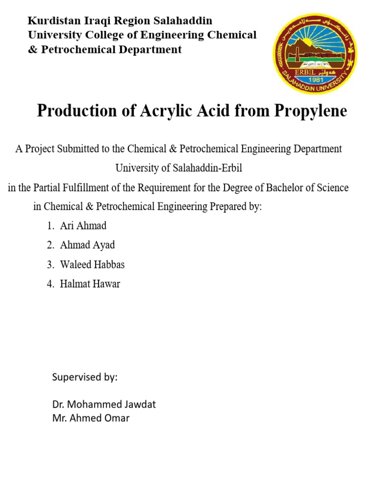 Production of Acrylic Acid From Propylene | PDF | Sphere | Chemistry