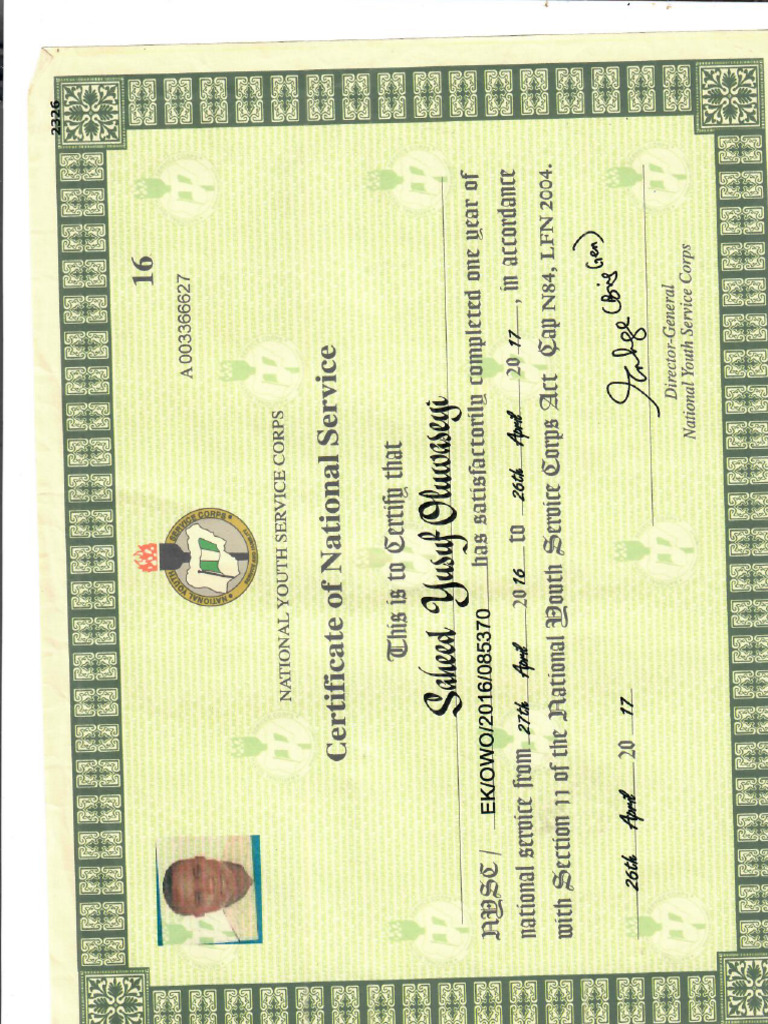 Nysc Certificate | PDF