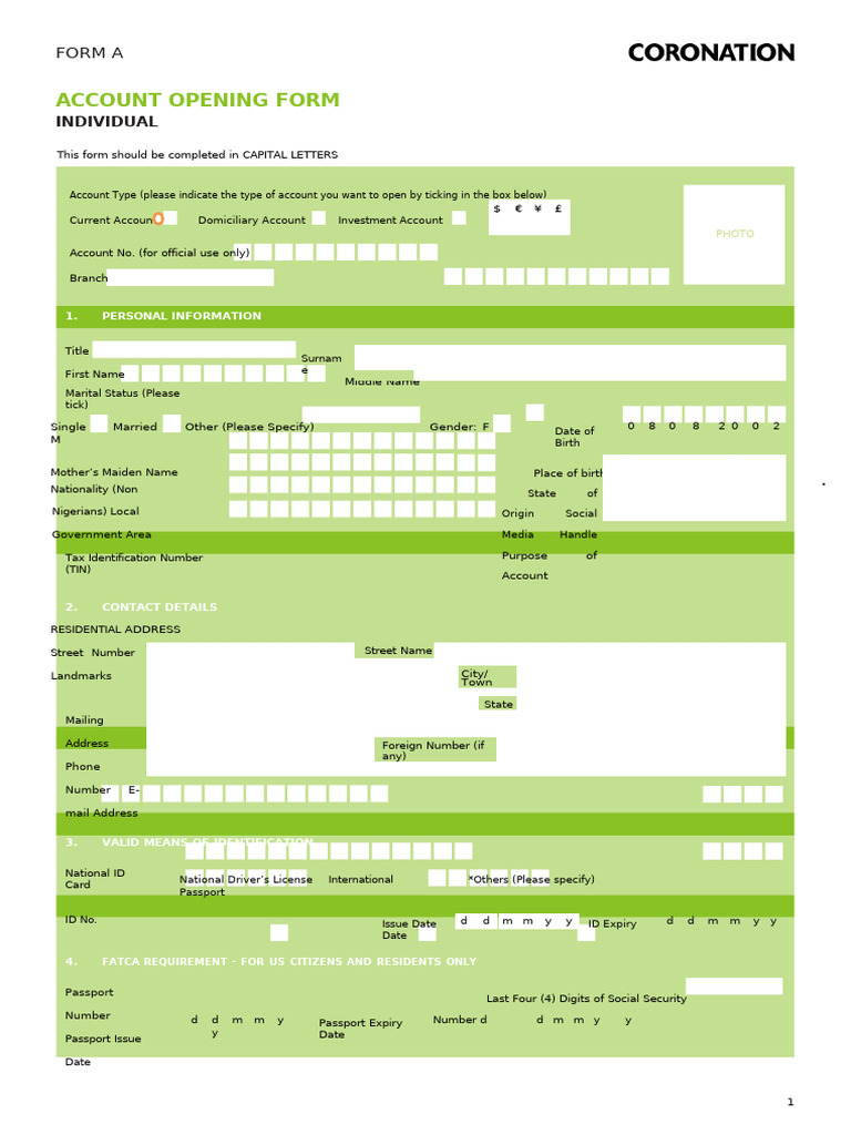 Account Opening Form Individual | PDF | Identity Document | Banks