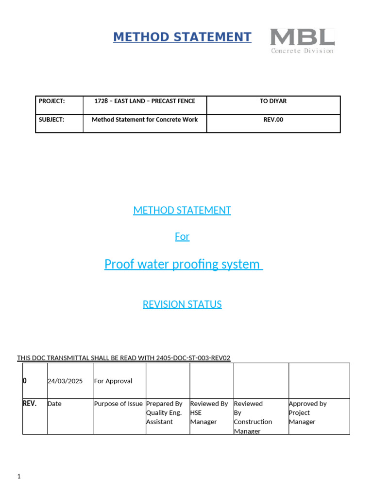 Method Statement for Waterproofing System | PDF | Flood | Safety