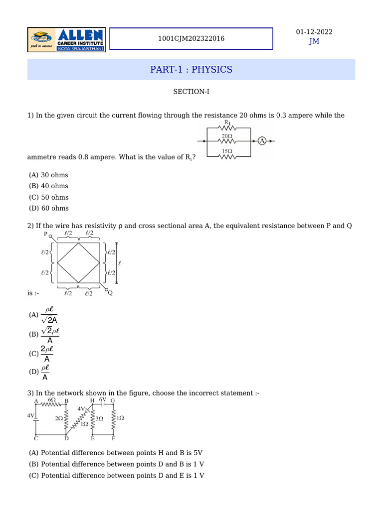 Physics and Chemistry Exam Questions | PDF | Series And Parallel ...