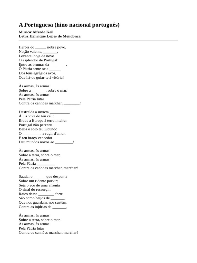 Hino Nacional de Portugal: Letra e Música | PDF