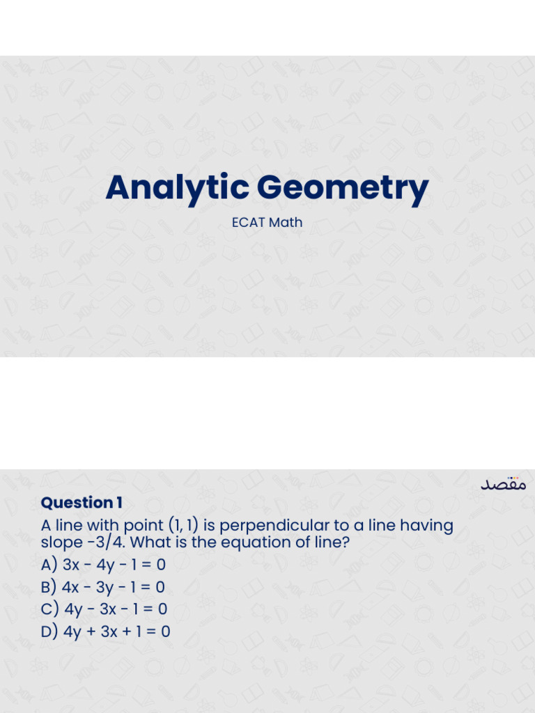 ECAT Math: Analytic Geometry Questions | PDF | Line (Geometry) | Slope