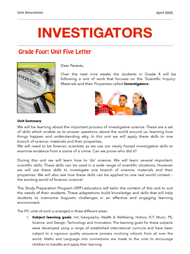 Investigators Parent Letter '25 | PDF | Learning | Science