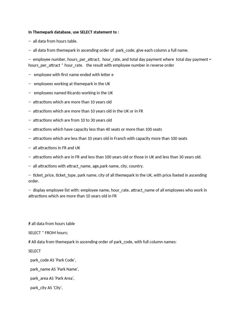 Additional Exercise - Select Statement | PDF | Software Engineering ...