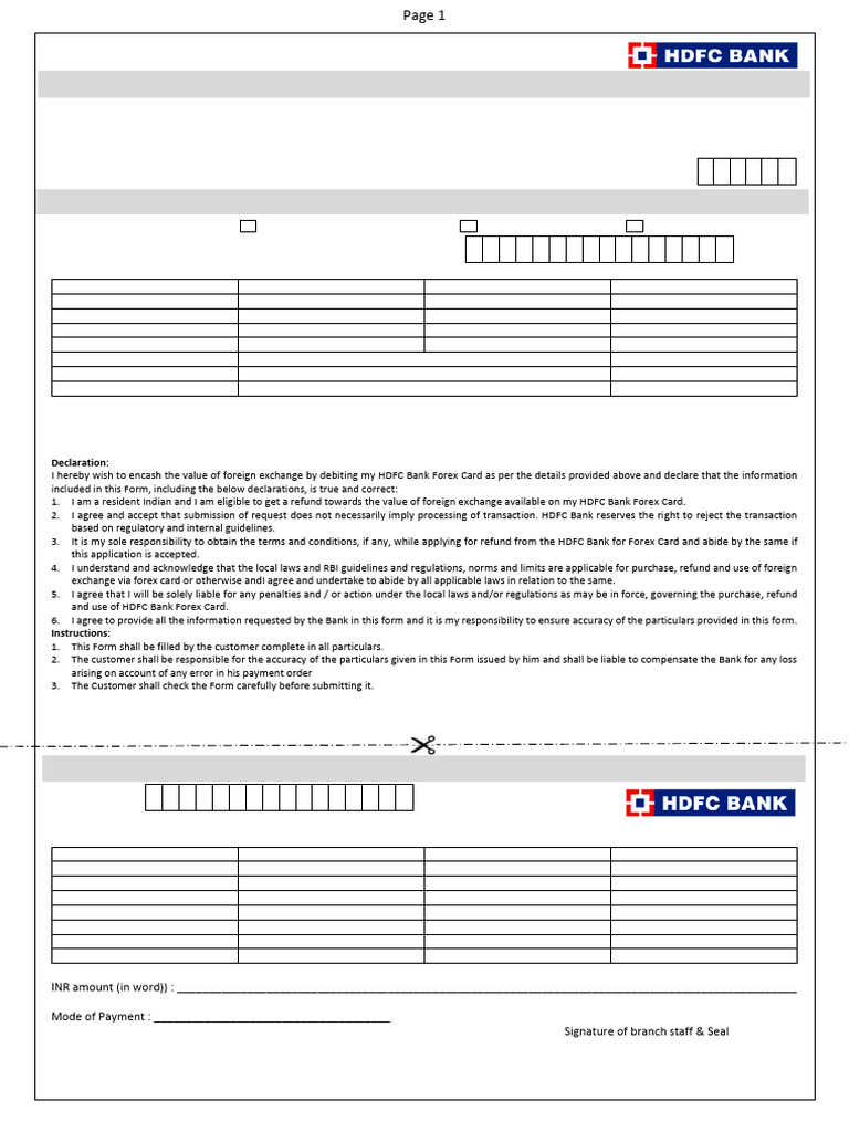 HDFC Forex Card Refund Form | PDF | Foreign Exchange Market | Banks