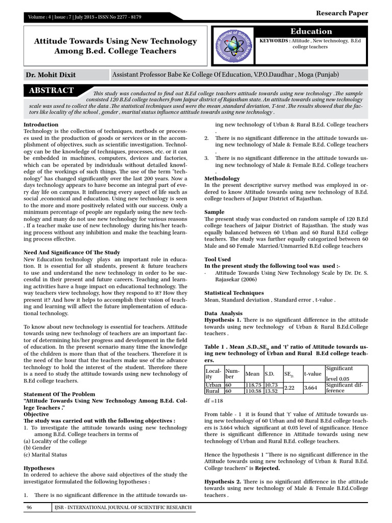 Attitude Towards Using New Technology Am | PDF | Hypothesis | Standard ...