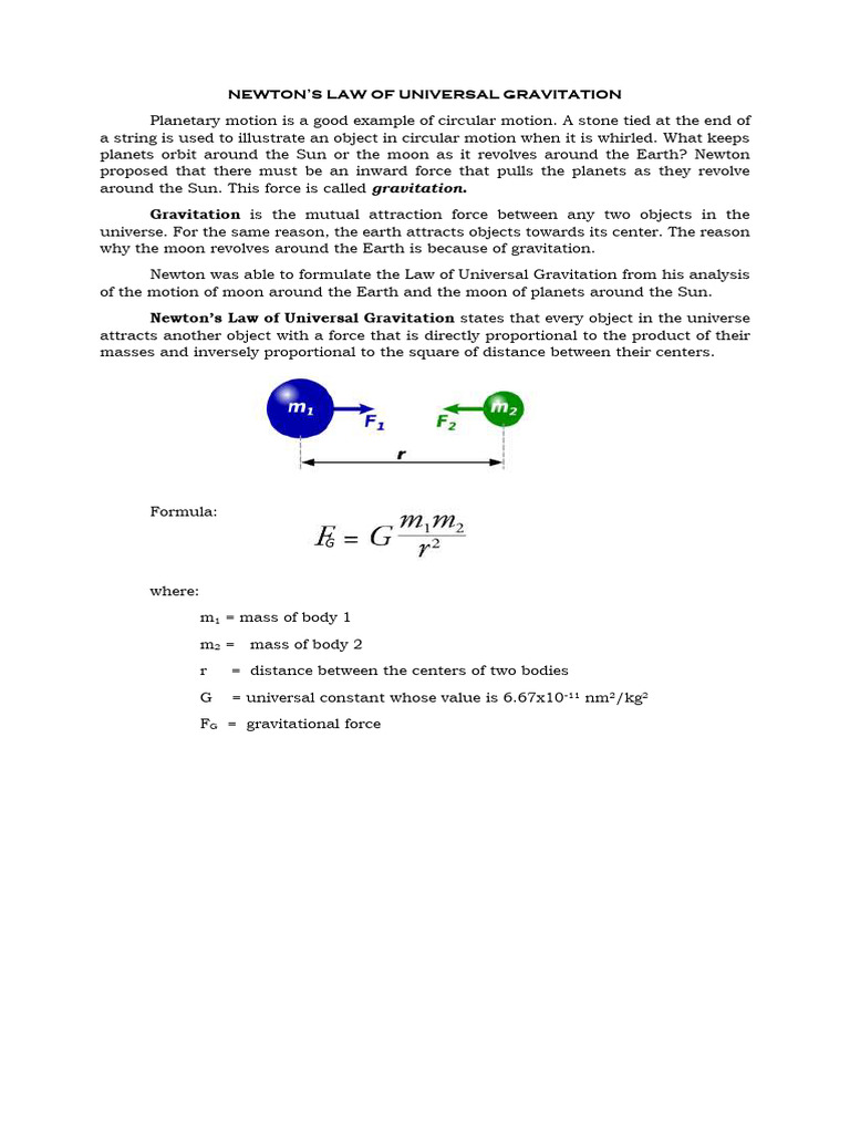 Newton's Law of Universal Gravitation | PDF