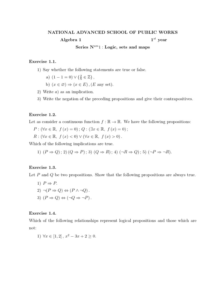Worksheet N 1 Logic - Set Theory and Maps | PDF | Syntax (Logic ...