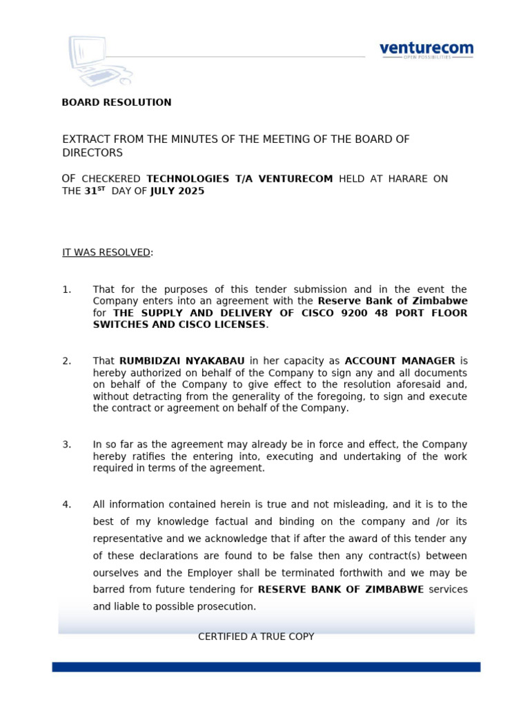 Board Resolution for Cisco Tender | PDF