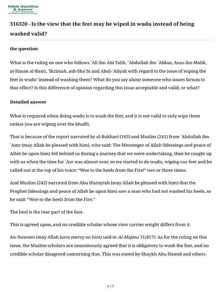 Wiping vs. Washing Feet in Wudu: Rulings | PDF | Hadith | Muhammad