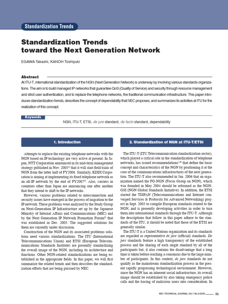 Standardization Trends Toward The Next Generation Network | PDF ...