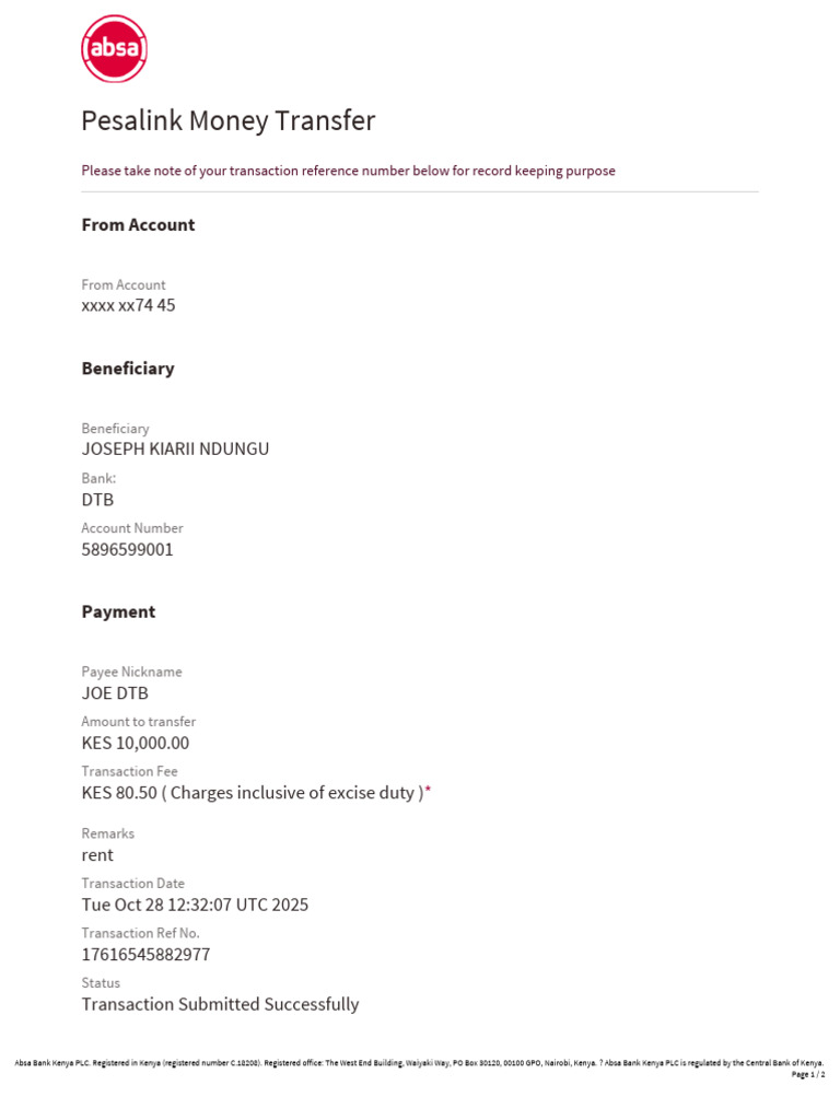 Pesalink Money Transfer: From Account | PDF