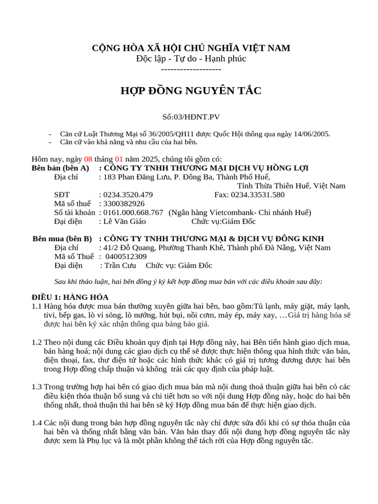 Hop Dong Nguyen Tac 1 | PDF