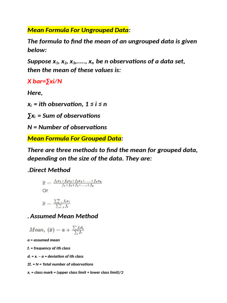 Mean, Median, Mode Formulas Explained | PDF
