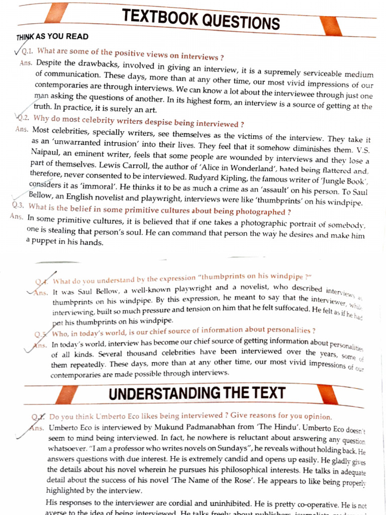 CL 12 The Interview - Ques-Ans | PDF