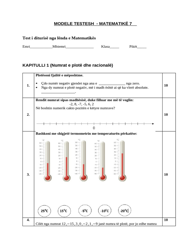Modele Testesh Matematikë 7 | PDF