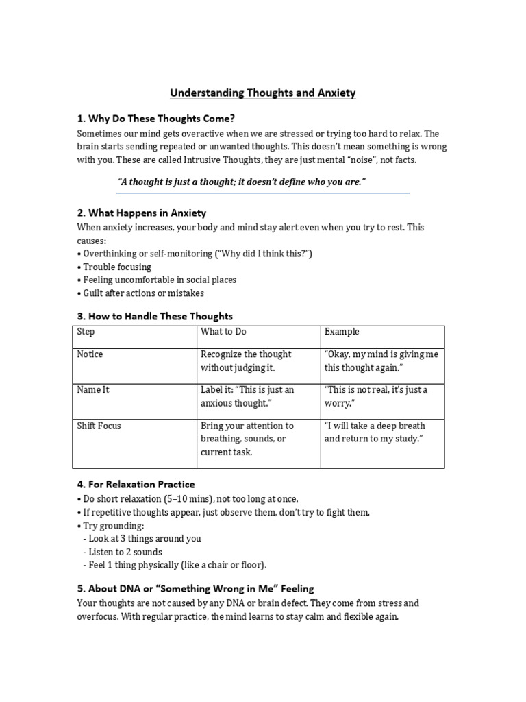 Understanding Thoughts and Anxiety | PDF