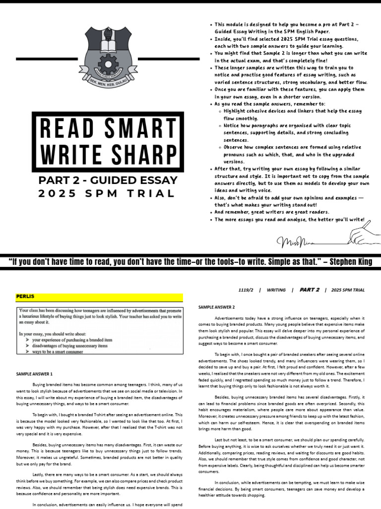 SPM 2025 Guided Essay Writing Tips | PDF | Classroom | Foods
