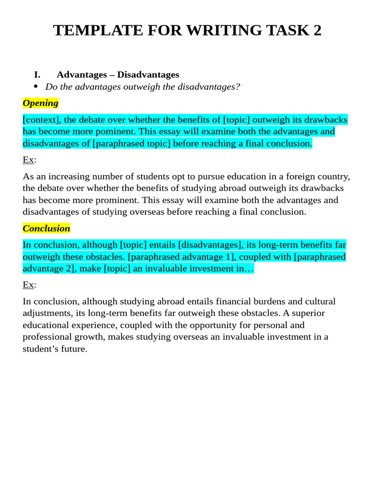 Template For Writing Task 2 | PDF